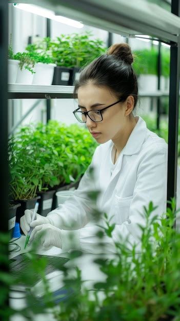 Researcher Using Digital Tools For Extract Analysis Botanical Science Premium Ai Generated Image