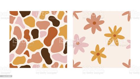 1970년 데이지 꽃 파스텔 색상의 화려한 패턴 손으로 그린 벡터 그림입니다 70년대 스타일 그루비한 배경 벽지 플랫 디자인 히피 미학 1970 1979 년에 대한 스톡