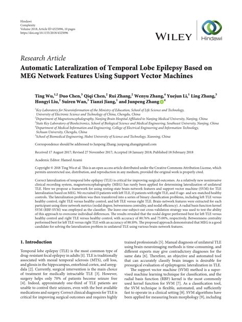 Pdf Automatic Lateralization Of Temporal Lobe Epilepsy Based On Meg Network Features Using