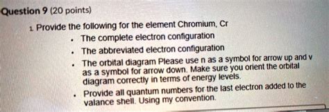 Question 9 20 Points 1 Provide The Following For The Element Chromium Cr • The Complete