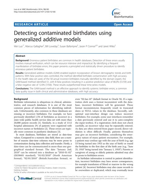 Pdf Detecting Contaminated Birthdates Using Generalized Additive Models