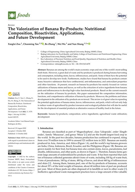 Pdf The Valorization Of Banana By Products Nutritional Composition Bioactivities