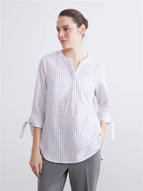 Lcw Grace Notch Neck Striped Blouse W54683z8 Lhw Lc Waikiki
