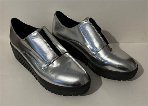 Opening Ceremony Silver Leather Rubber Sole Zip Loafers Platforms Eu 41