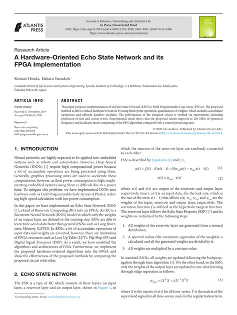 Pdf A Hardware Oriented Echo State Network And Its Fpga Implementation