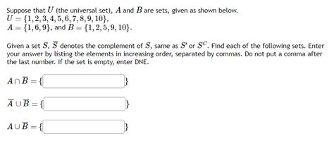 Solved Suppose That U The Universal Set A And B Are Sets Chegg Com