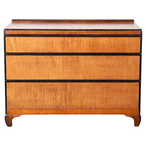 Vintage Art Deco Style 3 Drawer Dresser With Ebonized Detail For Sale