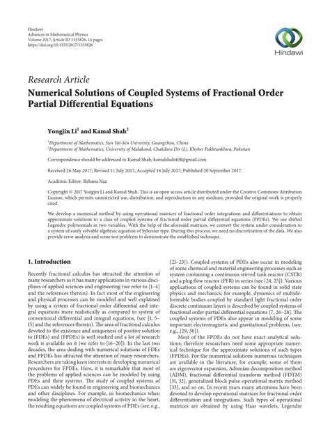 Pdf Numerical Solutions Of Coupled Systems Of Fractional Order Partial Differential Equations