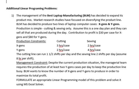 Solved Additional Linear Programing Problems 1 The