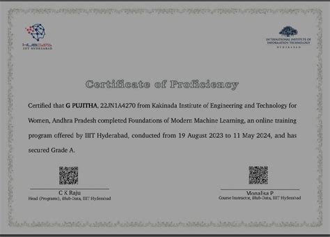 Pujitha Gorre On Linkedin Machinelearning Ck Iiithyderabad Certificate Learningjourney
