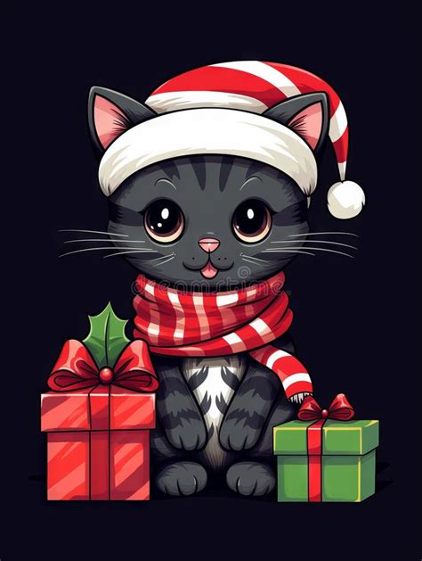 Cartoon Black Cat With Christmas Ts Stock Illustration