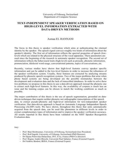 Text Independent Speaker Verification Based On High