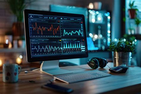 Modern Home Office Setup With Data Analytics On Computer Screen And