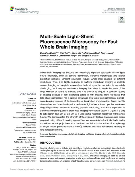 Pdf Multi Scale Light Sheet Fluorescence Microscopy For Fast Whole Brain Imaging