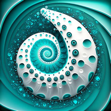 Fibonacci Sequence Spiral In Turquoise Blue White Drawing By Ragana