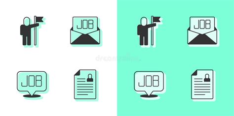 set resume man holding flag search job and icon vector stock vector