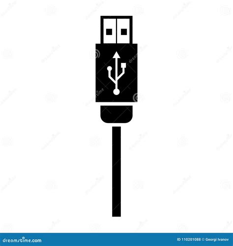 Monochrome USB Cable Isolated On White Stock Vector Illustration Of Technology Data 110201088