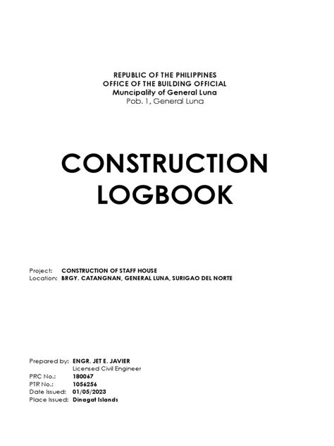 Construction Logbook Sheet Staff House Pdf Carpentry Electrician