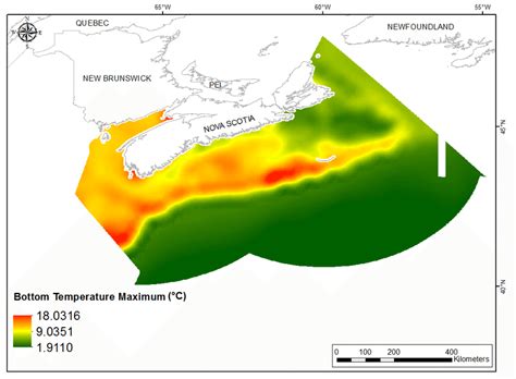 Interpolated Prediction Surface Of Bottom Temperature Maximum ˚c