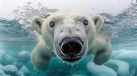 Playful Polar Bear Swimming Under Icy Water International Polar Bear