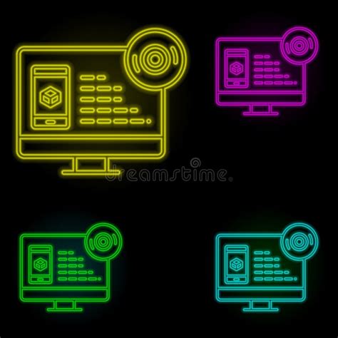 Augmented Reality Mobile Disk Neon Color Set Icon Simple Thin Line Outline Vector Of