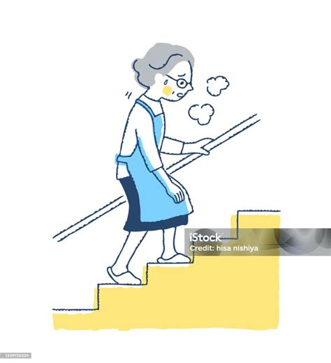 A Woman Climbing The Stairs Out Of Breath Stock Illustration Download