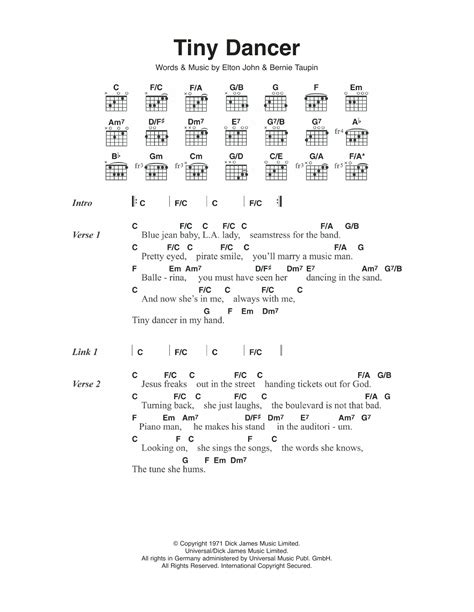 Tiny Dancer By Elton John Guitar Chordslyrics Guitar Instructor