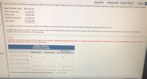 Solved Calculator Standard View Printer Version Back N