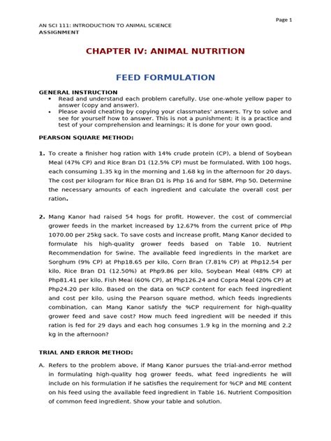 Feed Formulation Assignment Pdf Flour Nutrition