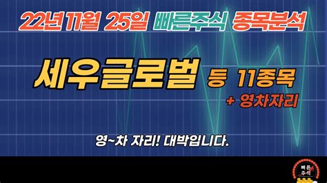 11월 25일 빠른주식 종목분석세우글로벌 에이치와이티씨 이엠넷 한국선재 웰크론 코오롱글로벌 플레이위드 서울리거
