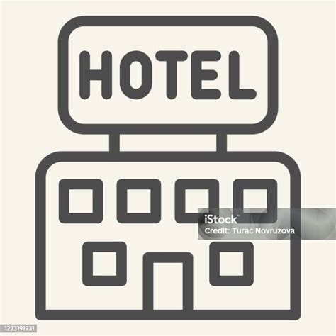 호텔 라인 아이콘입니다 간판 기호 베이지 색 배경에 윤곽 스타일 그림 모바일 개념 및 웹 디자인에 대한 여행 아파트 기호 벡터 그래픽 0명에 대한 스톡 벡터 아트 및 기타