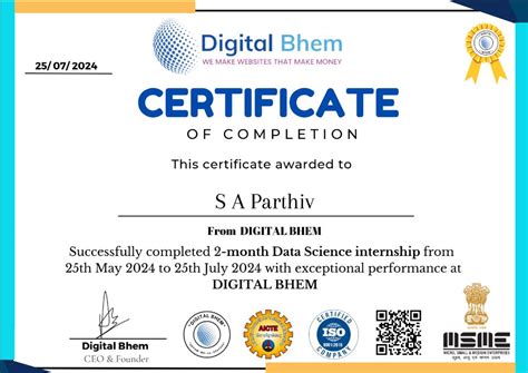 S A Parthiv On Linkedin Digitalbhem Datascience Intership2024