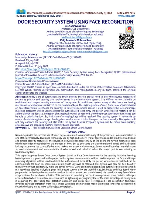 Pdf Door Security System Using Face Recognition