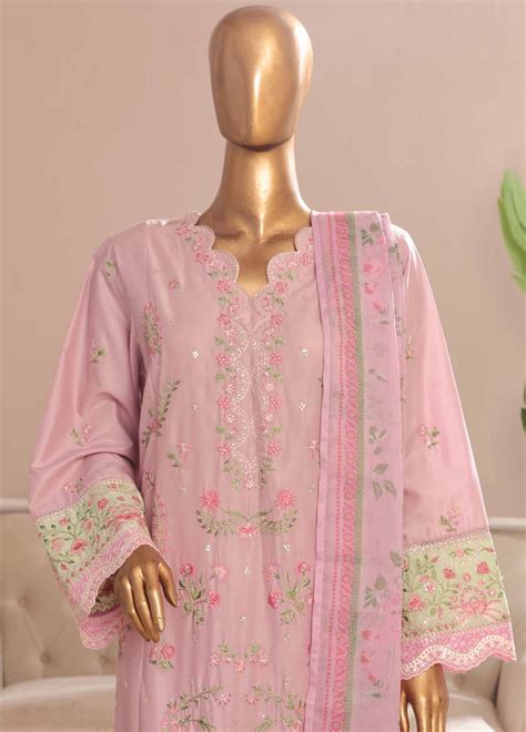 Smpc 001 O 3 Piece Luxury Embroidered Stitched Suit Bin Saeed Fabrics