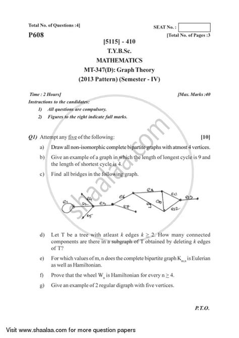 Graph Theory 2016 2017 B Sc Mathematics Semester 6 Tybsc 2013 Pattern