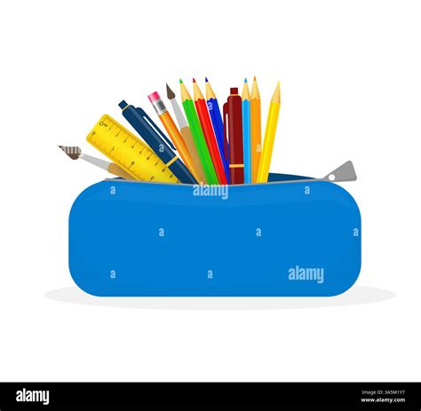 Colorful Pencil Case On White Background School Supplies Cartoon