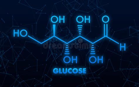 Glucose Molecular Structure With Glowing Blue Lines On Dark Background