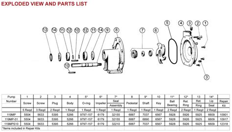 119mp Exploded View And Parts List Pumps And Parts Online