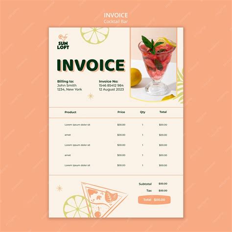 Free Psd Cocktail Bar With Delicious Drinks Invoice