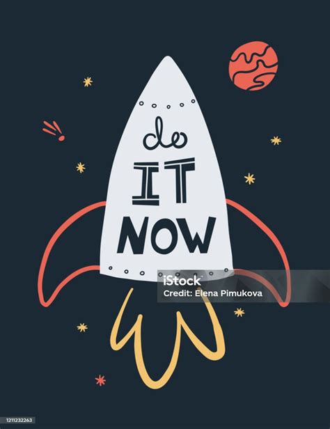 지금 손으로 그린 카드 템플릿을 수행합니다 타이포그래피와 우주선 별과 행성 구성 동기 부여 엽서 디자인 대화 풍선 문자 기호에 대한 스톡 벡터 아트 및 기타 이미지 Istock