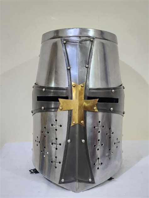 Medieval Crusader Great Helm Helmet Templar Knight Helmet Steel Armor