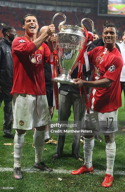 Cristiano Ronaldo And Nani Of Manchester United Celebrate With The