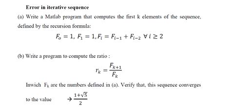 Error In Iterative Sequence A Write A Matlab
