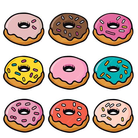 Premium Vector Nine Assorted Donuts Cartoon Illustrate Sweet Desserts Variety Frosted