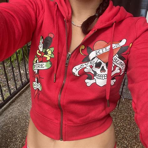 Ed Hardy Crop Hoodie And Sweatpants Set Brand New Depop