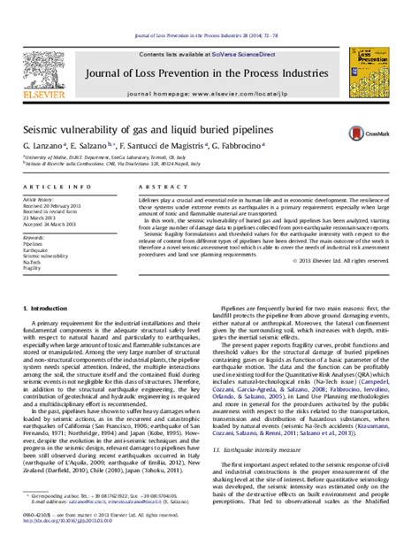Pdf Seismic Vulnerability Of Gas And Liquid Buried Pipelines