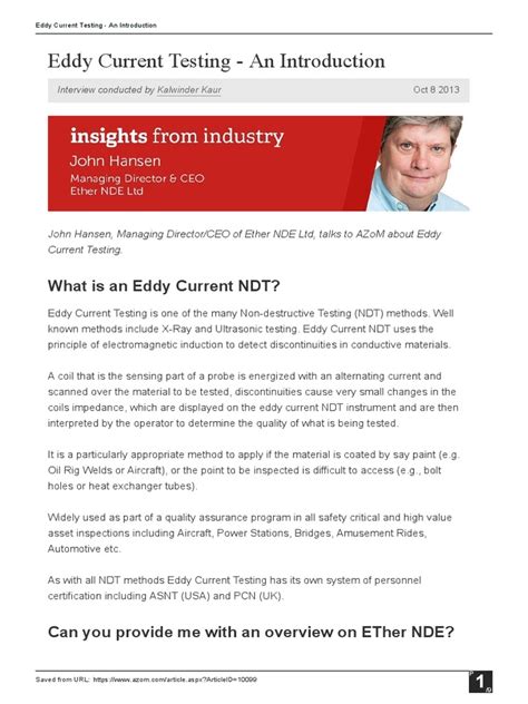 Eddy Current Testing An Introduction Pdf Nondestructive Testing