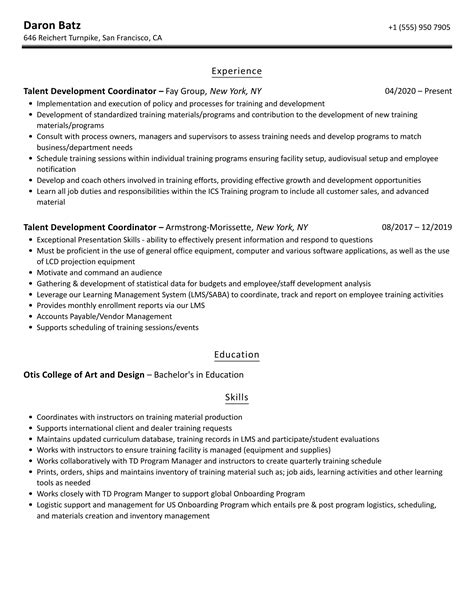 Talent Development Coordinator Resume Samples Velvet Jobs