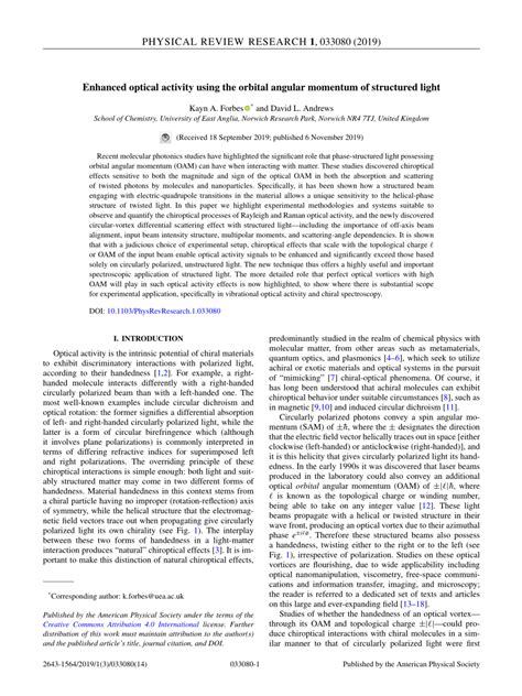 Pdf Enhanced Optical Activity Using The Orbital Angular Momentum Of