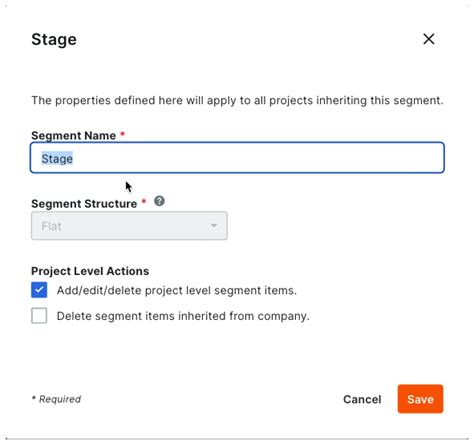 Edit Custom Segment Settings Procore